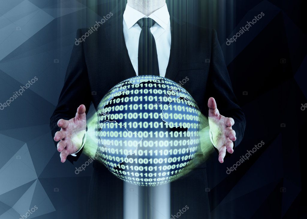 Man holding binary code sphere Stock Photo by ©peshkov 127208864