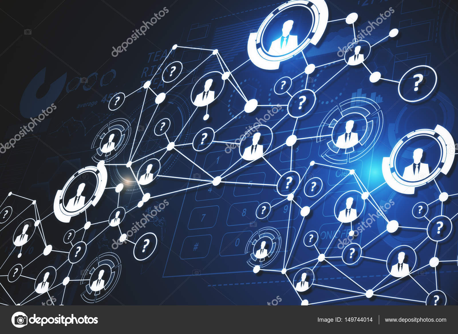Side view of creative digital connections with HR and other icons on ...