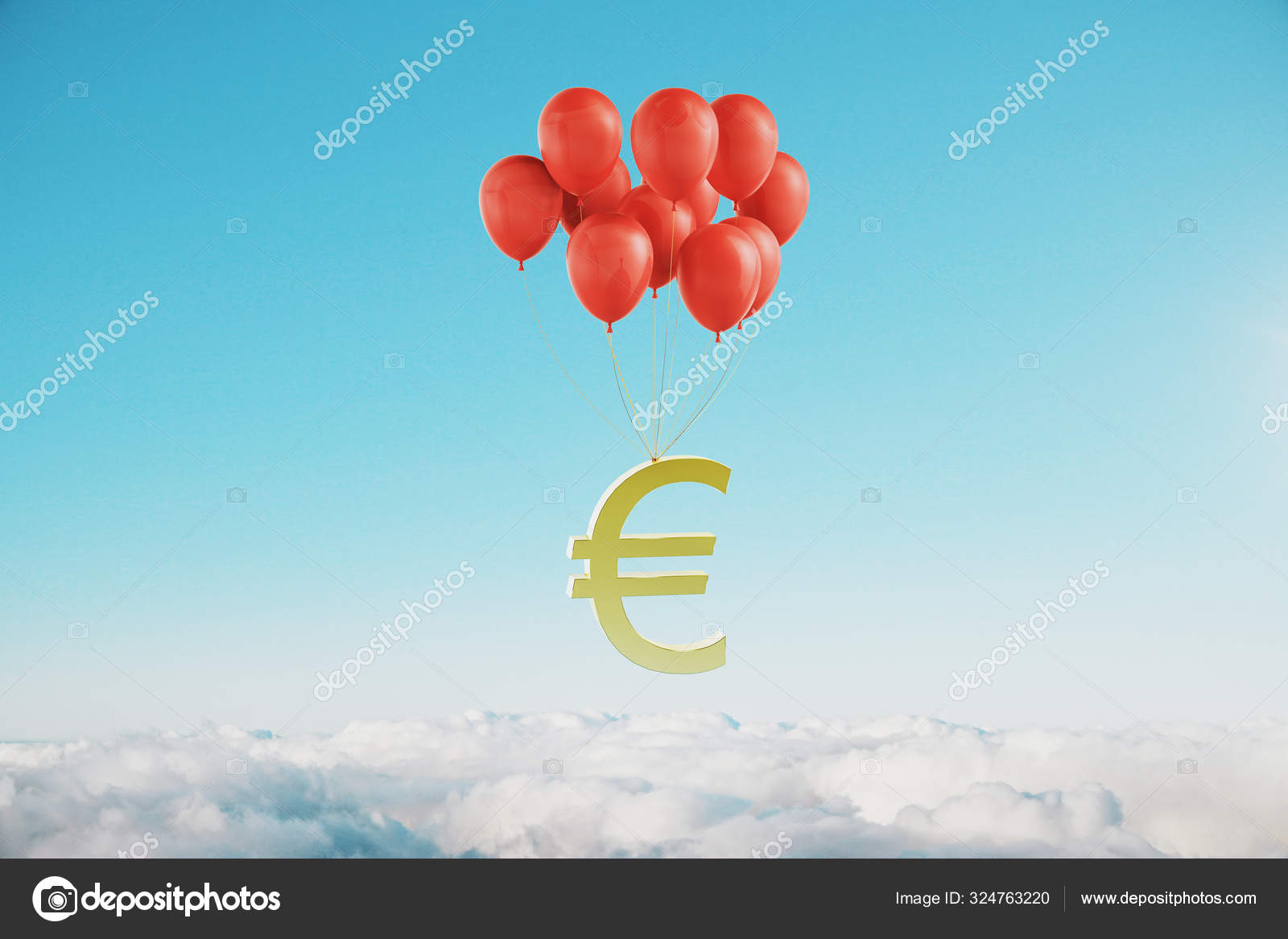 Flying euro symbol on red balloons Stock Photo by ©peshkov 324763220