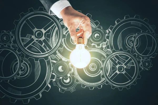 Creative Idea Innovation Concept Man Hand Carrying Light Bulb ...