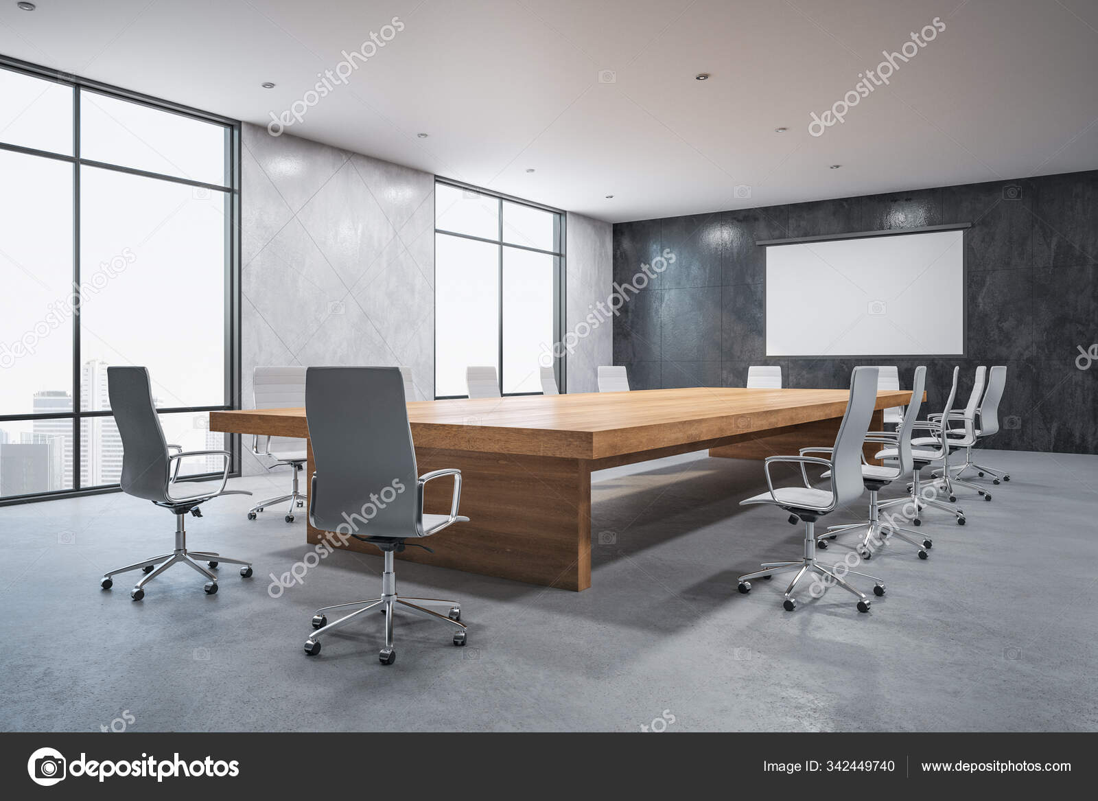 Contemporary conference office interior with screen — Stock Photo ...