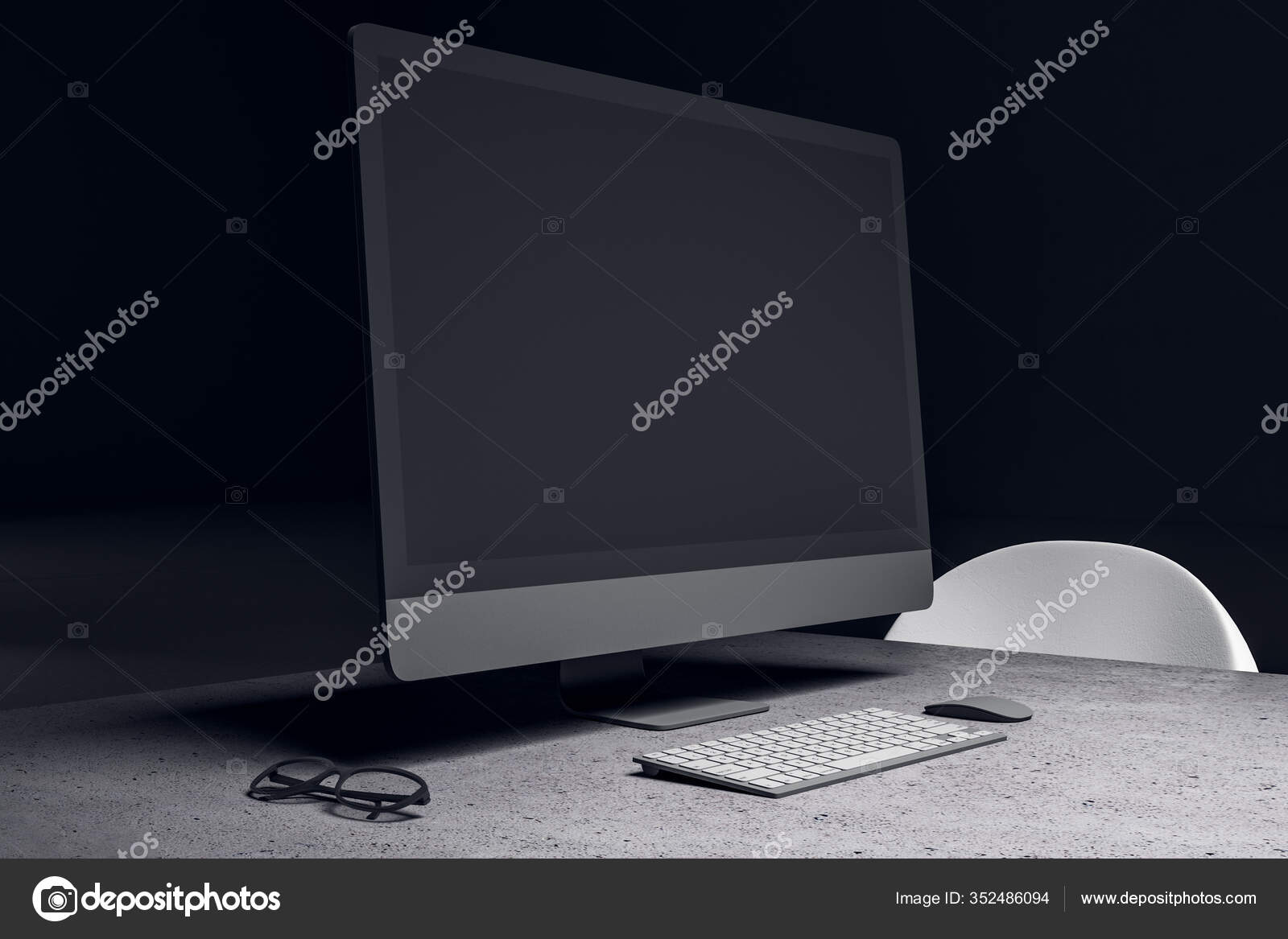 Blank Screen Computer Monitor Gray Table Modern Office Mock Rendering ...