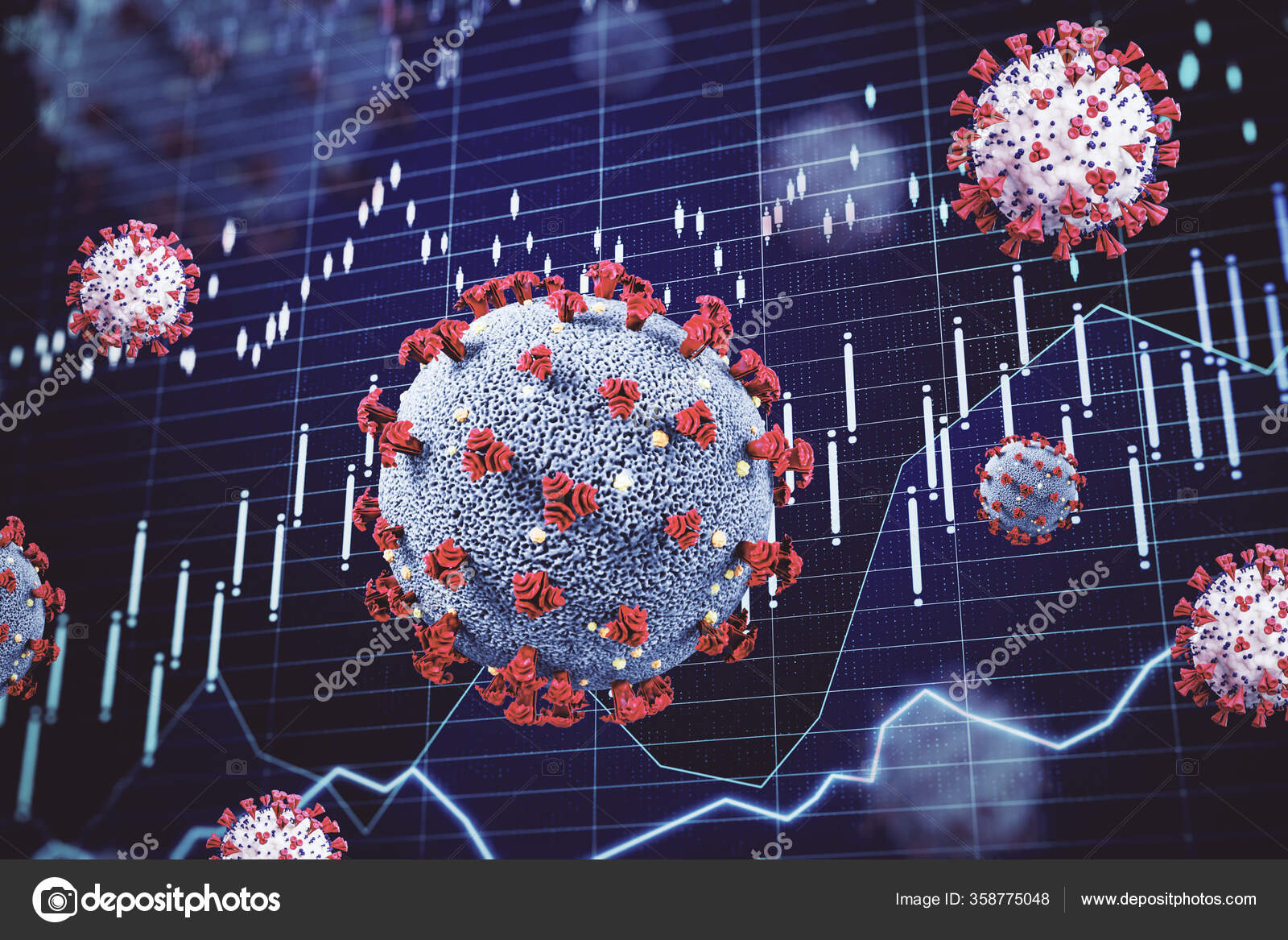 Creative Chart Candlestick Graph Blue Virus Cells Business Coronavirus ...