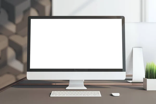 Modern office workplace and computer with blank screen on table ...