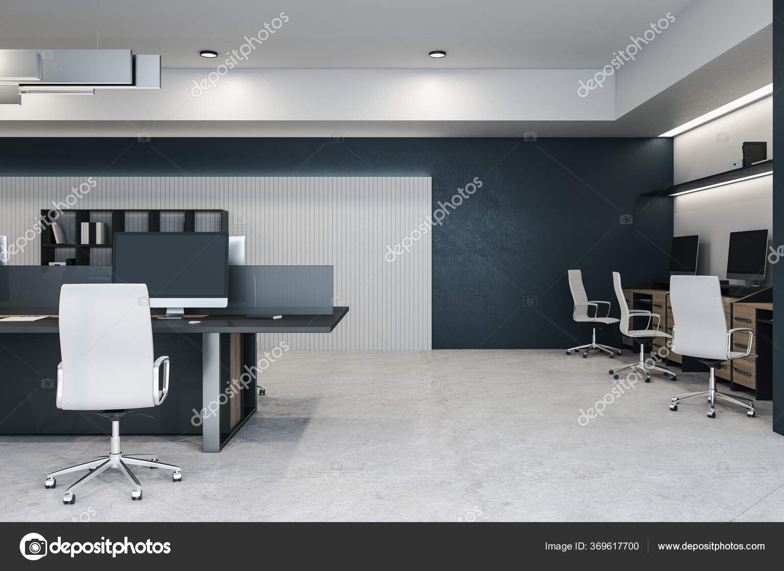 New Grey Coworking Office Interior Equipment Computers Desktop Other ...