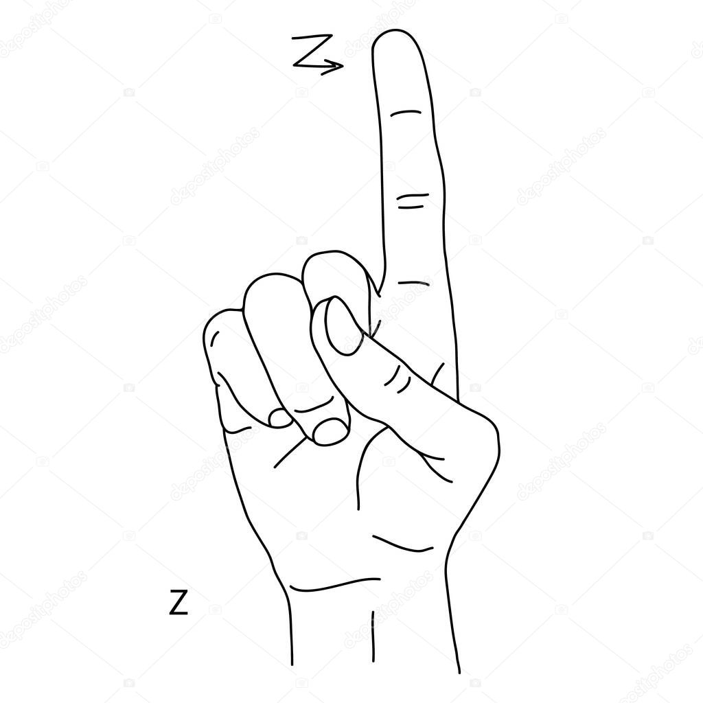 La letra Z en lenguaje de señas. El gesto del dedo índice se dirige ...