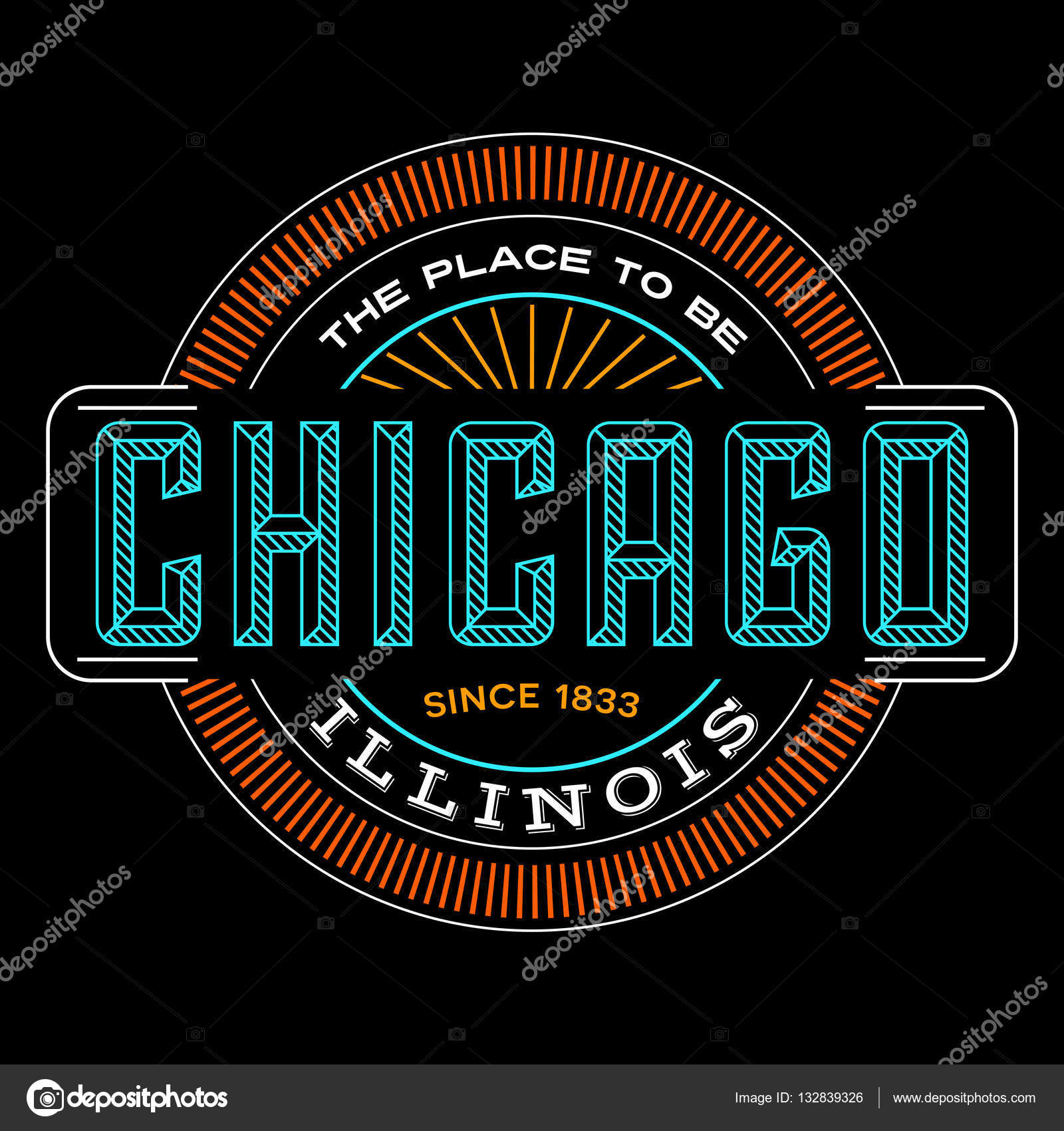 Chicago, illinois linear logo design for t shirts and stickers Stock ...