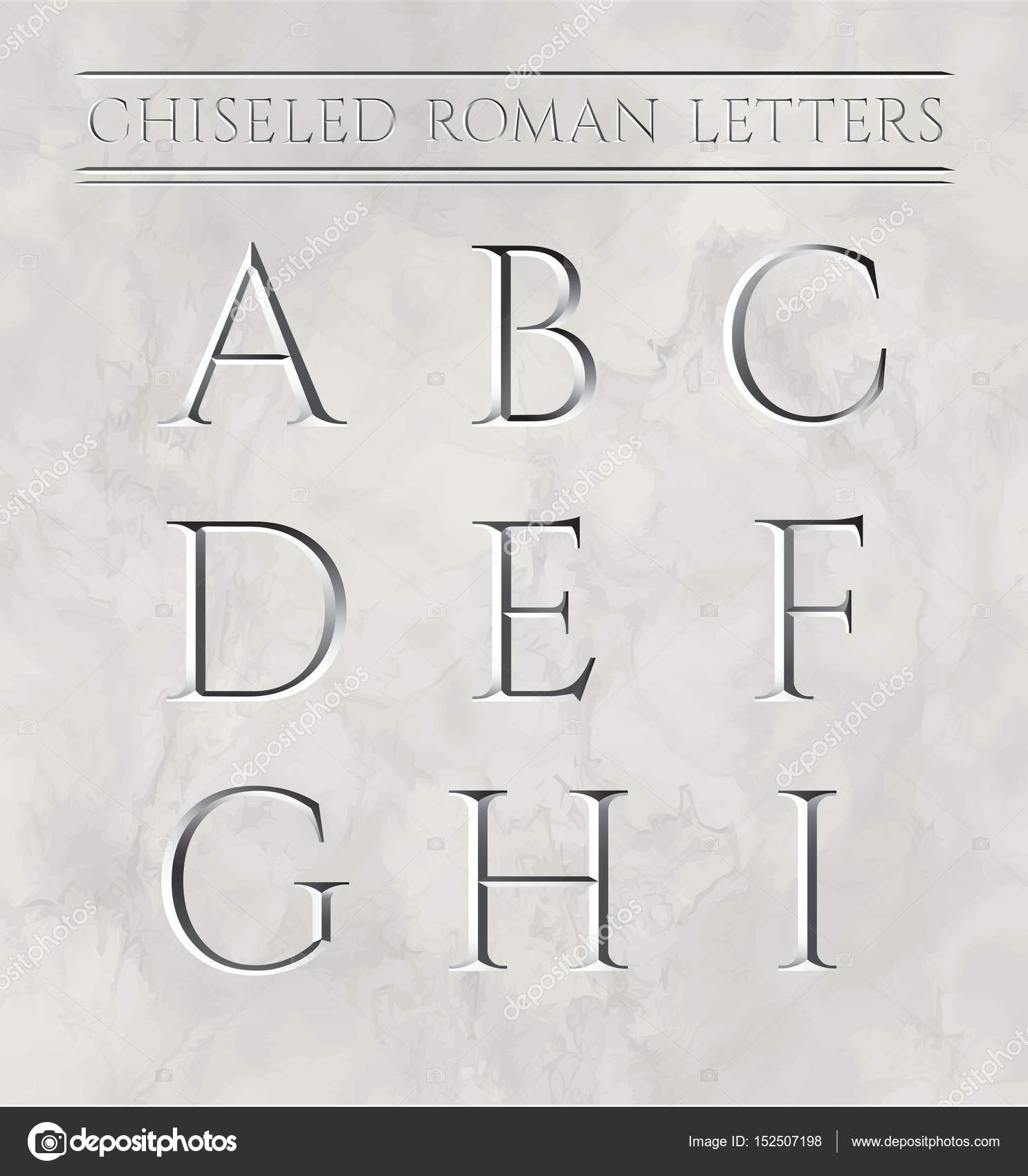 Letras romanas cinceladas en piedra de mármol. Ilustración vectorial ...