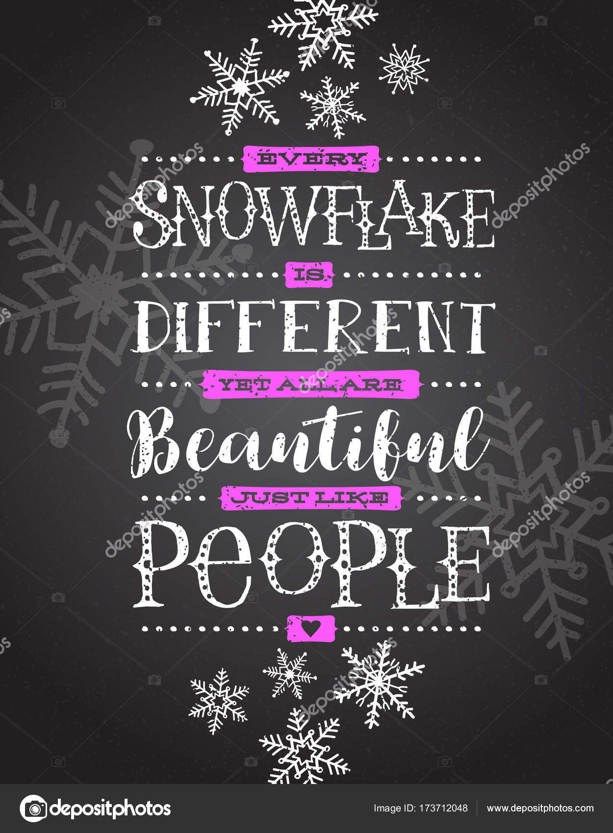 Holiday card, banner or poster with hand drawn snowflakes and quote ...