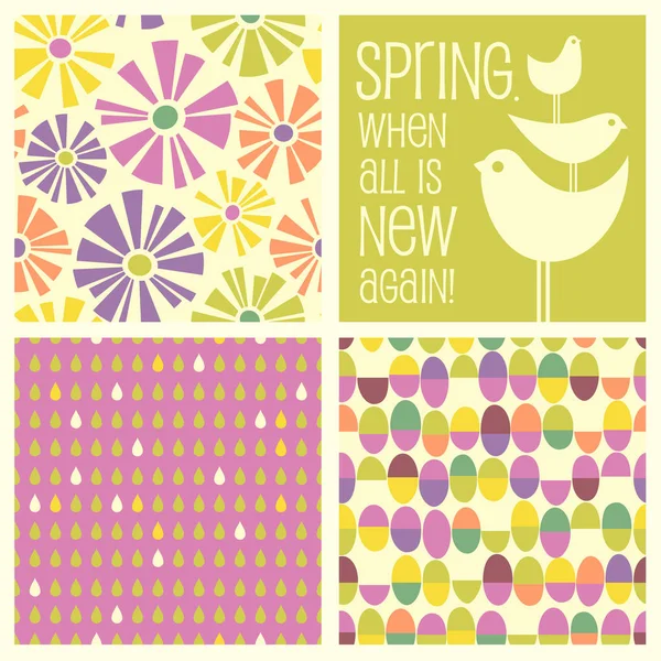Retro Spring designs and seamless patterns including daisies, birds ...