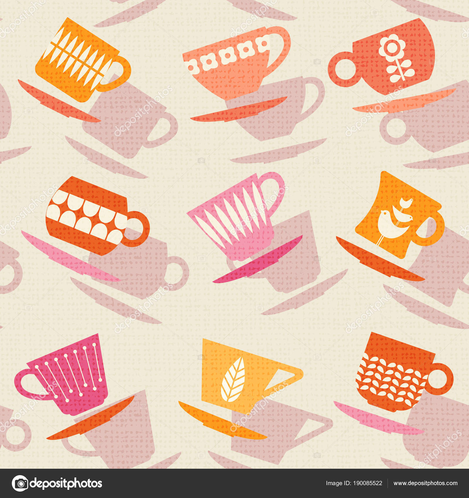 Seamless retro pattern of tea cups or coffee cups. vector illustration ...