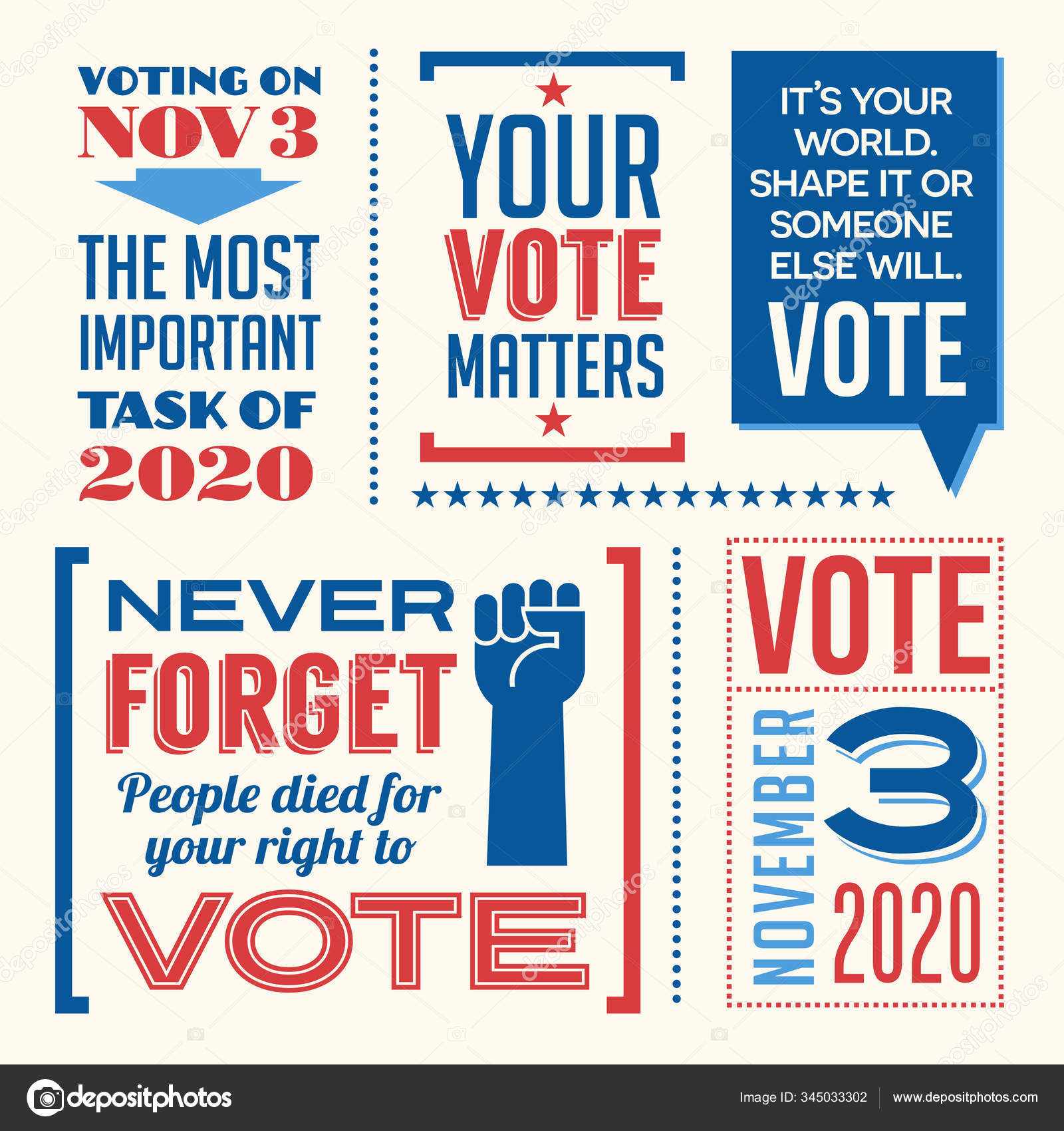 Patriotic design elements and motivational messages to encourage voting ...