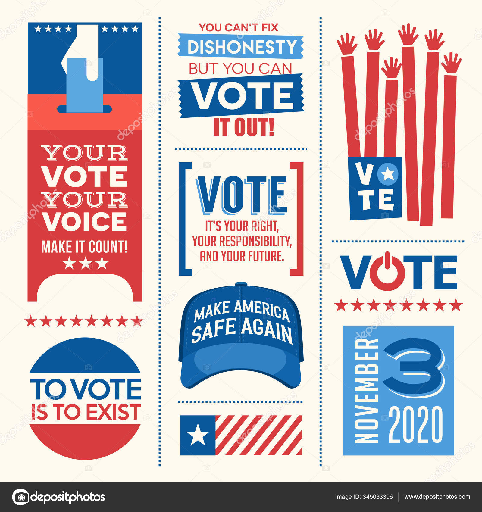Patriotic design elements and motivational messages to encourage voting ...