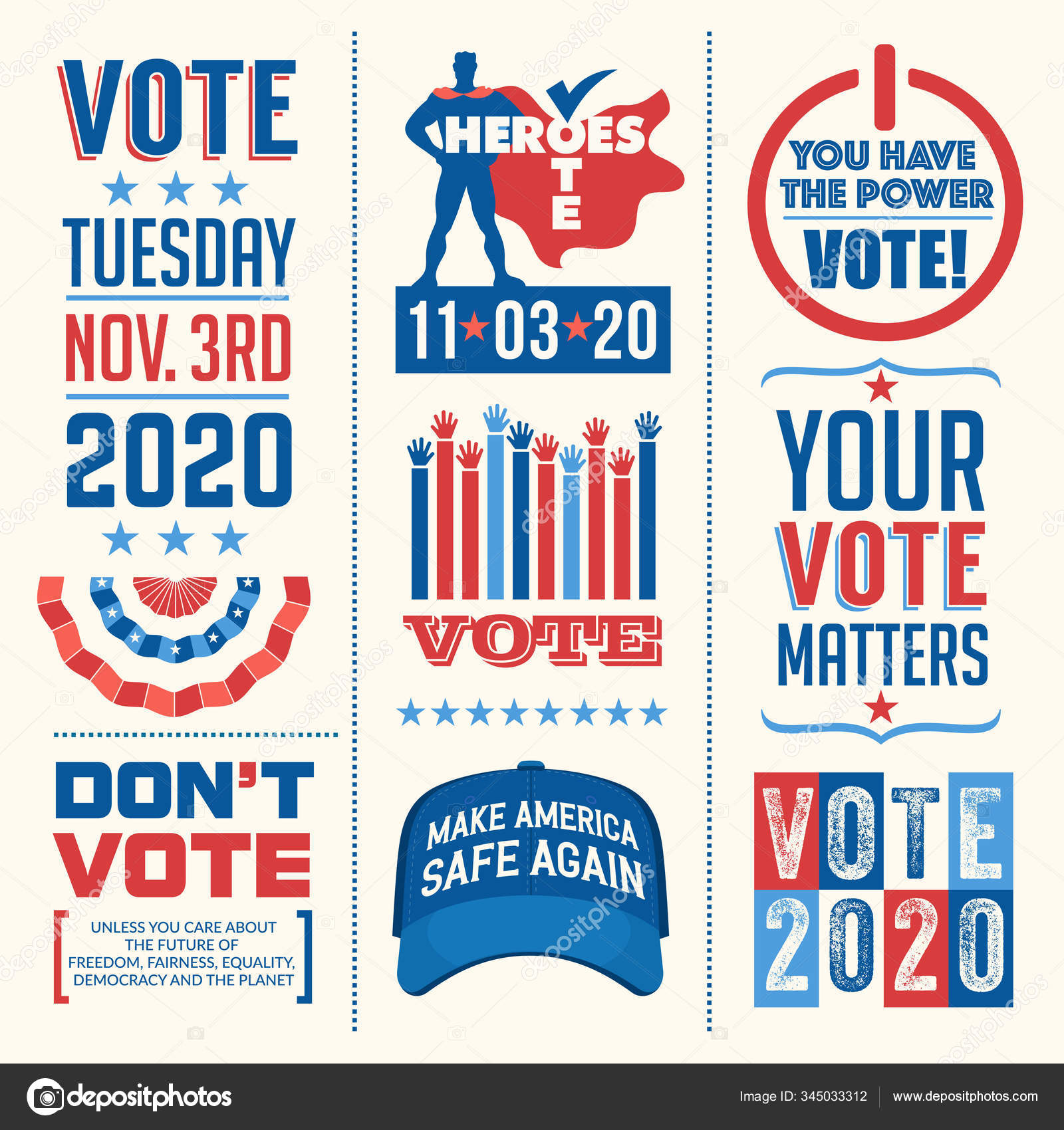 Patriotic design elements and motivational messages to encourage voting ...
