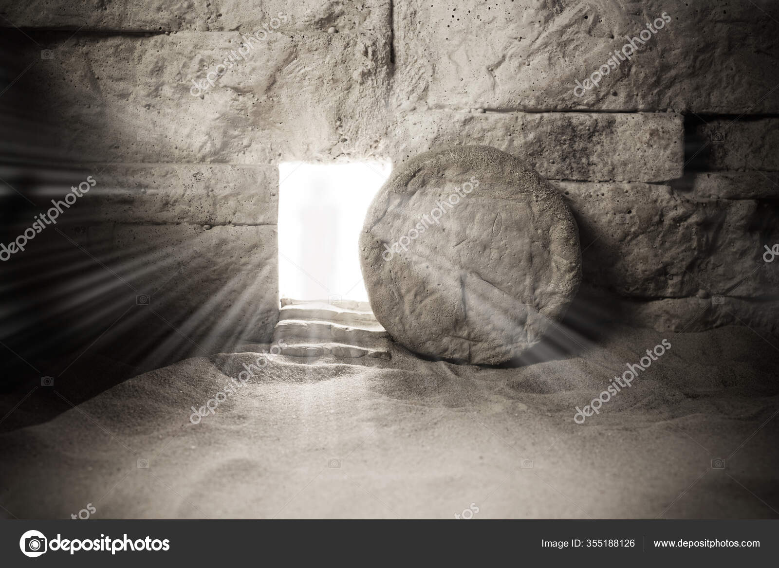Tomb of Jesus. Jesus Christ Resurrection. Christian easter concept Stock Photo by ©vetre 355188126