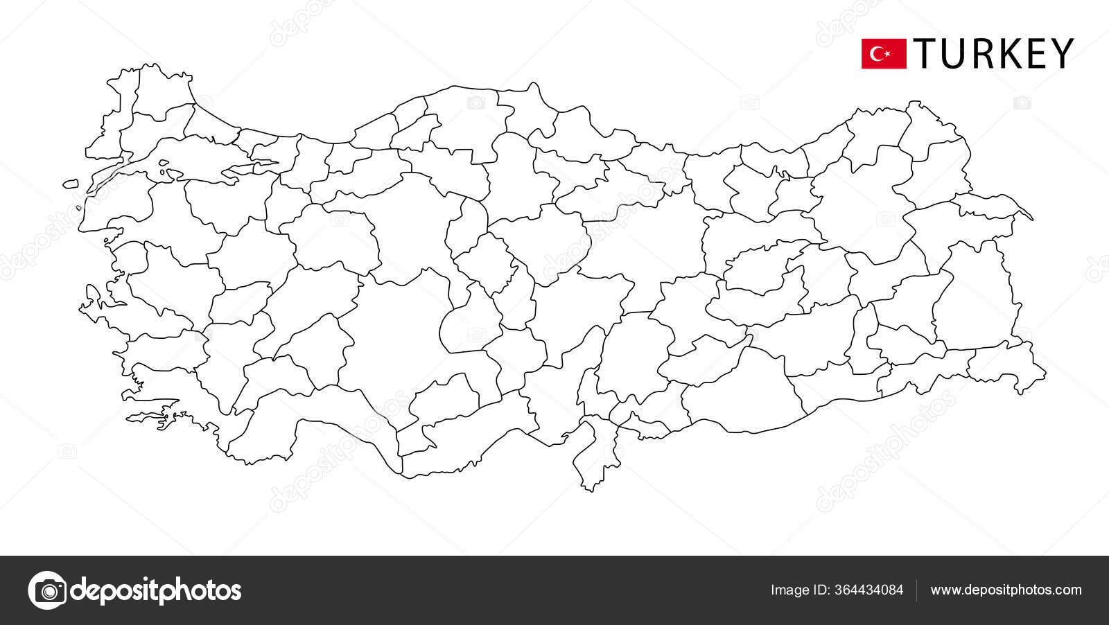 Türkiye Haritası Ülkenin Siyah Beyaz Ana Hatları Vektör Illüstrasyonu ...