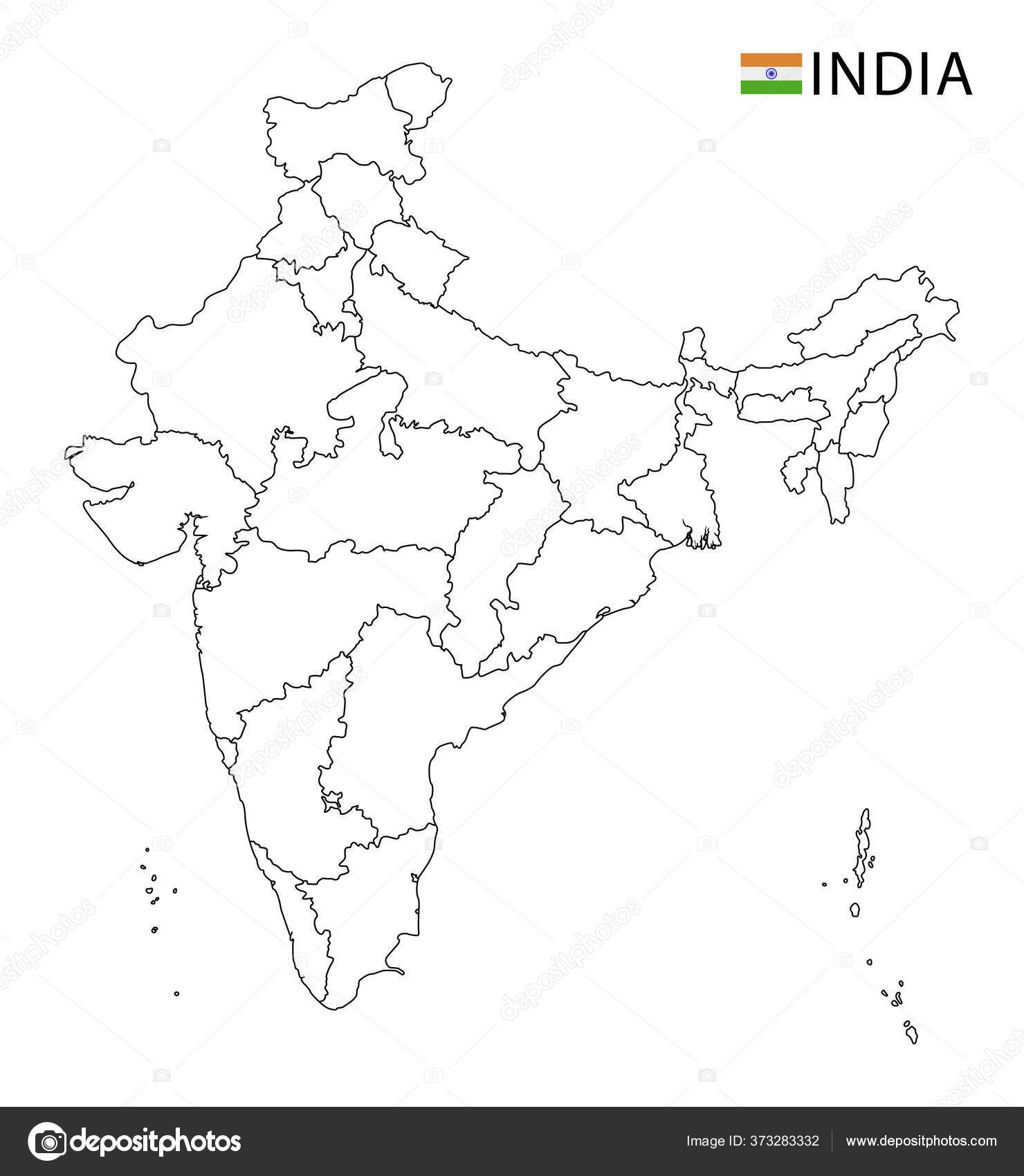 India mapa, blanco y negro resumen detallado regiones del país . Vector ...