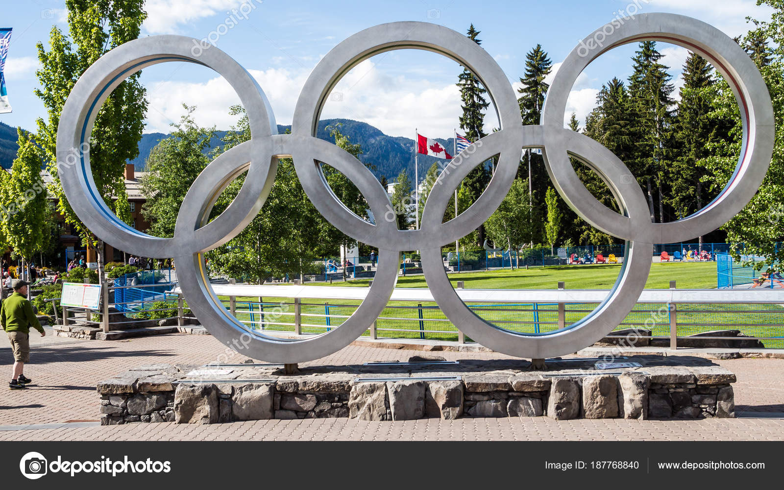 Olympic Rings Front Canadian Flag Olympic Rings Whistler Canada Symbol ...