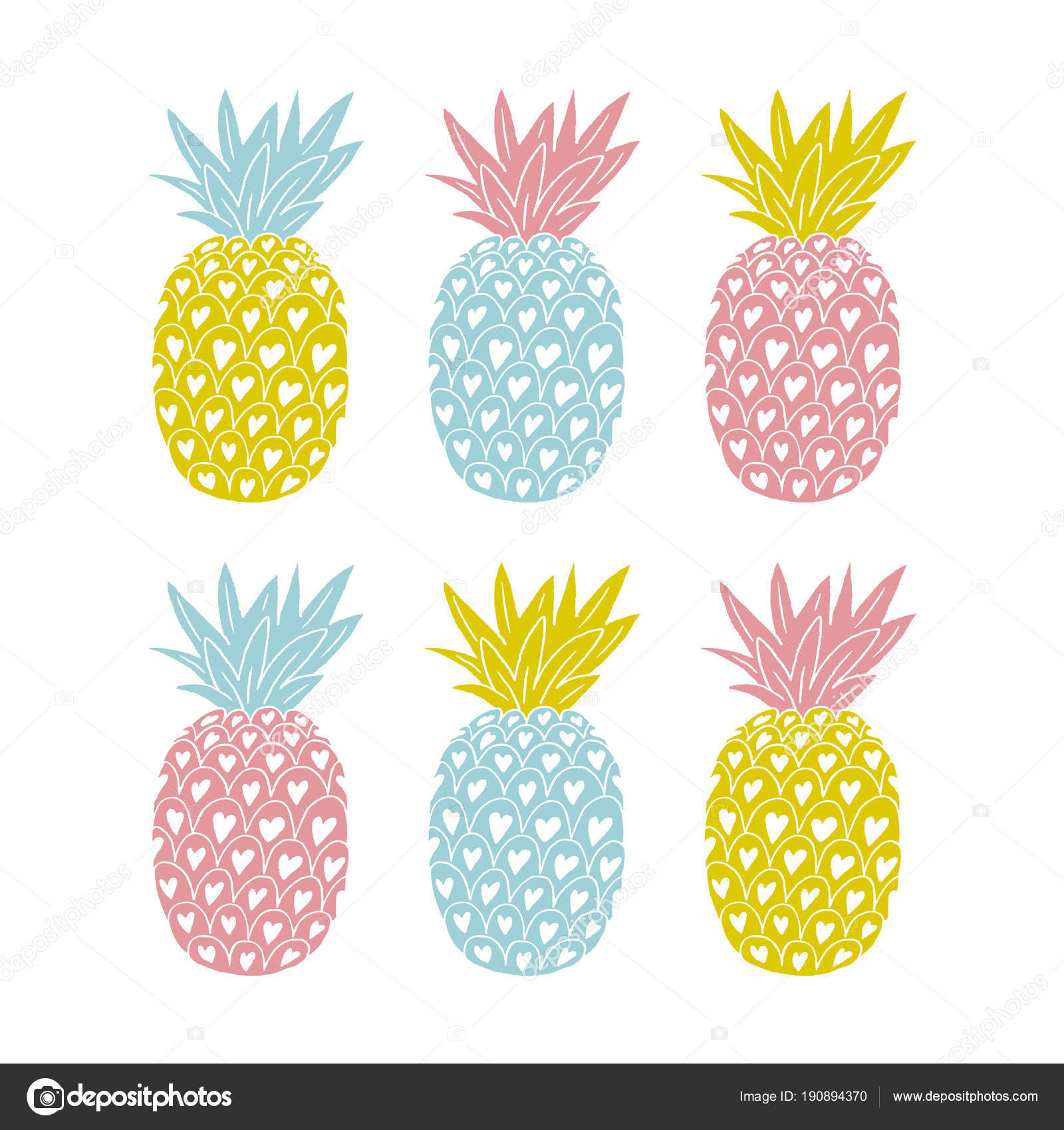 Vector Set Colorful Tropical Fruits Hand Drawn Pineapples Stock Vector ...