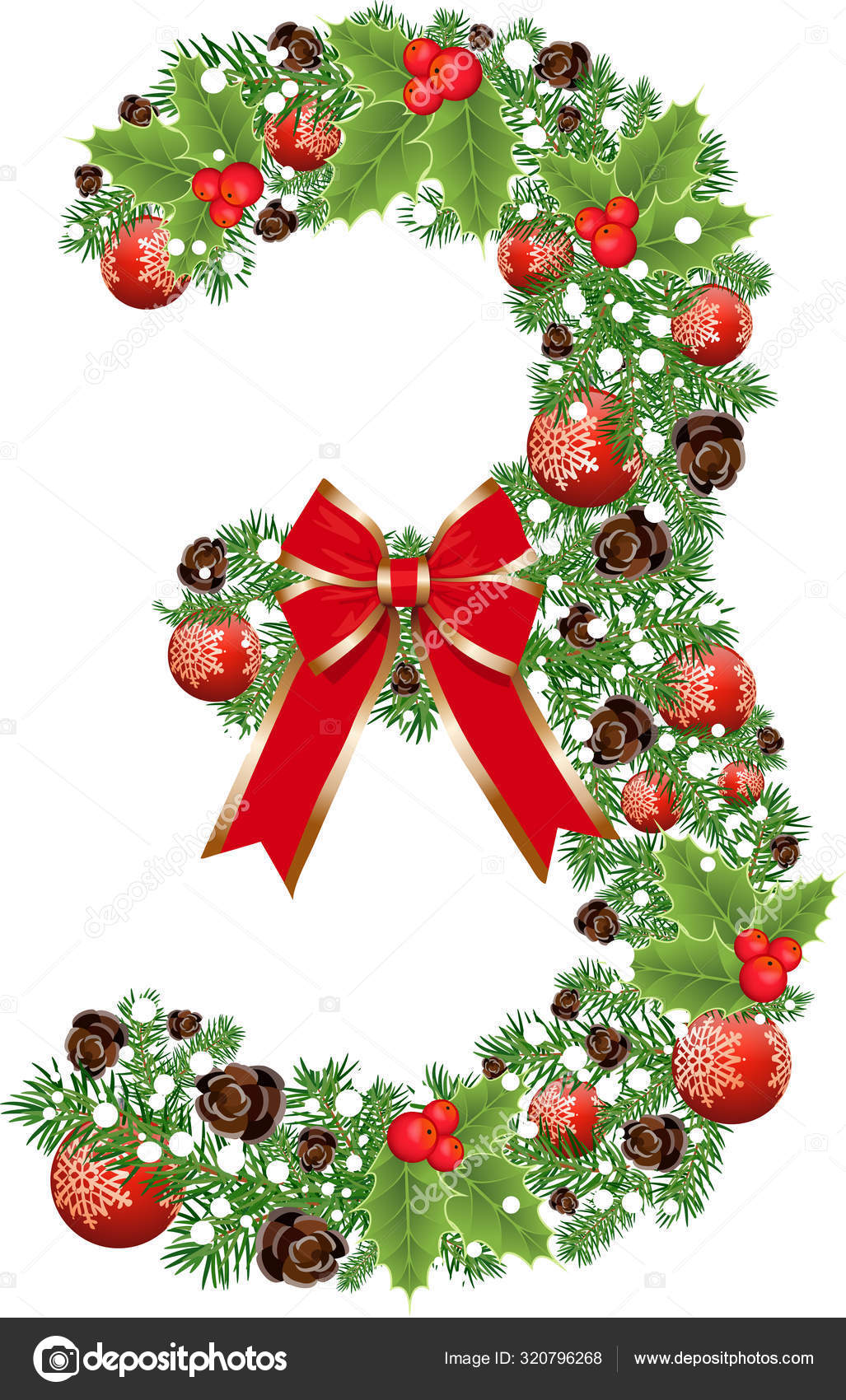 Number 3 with decoration for Christmas design and New Year with Stock ...