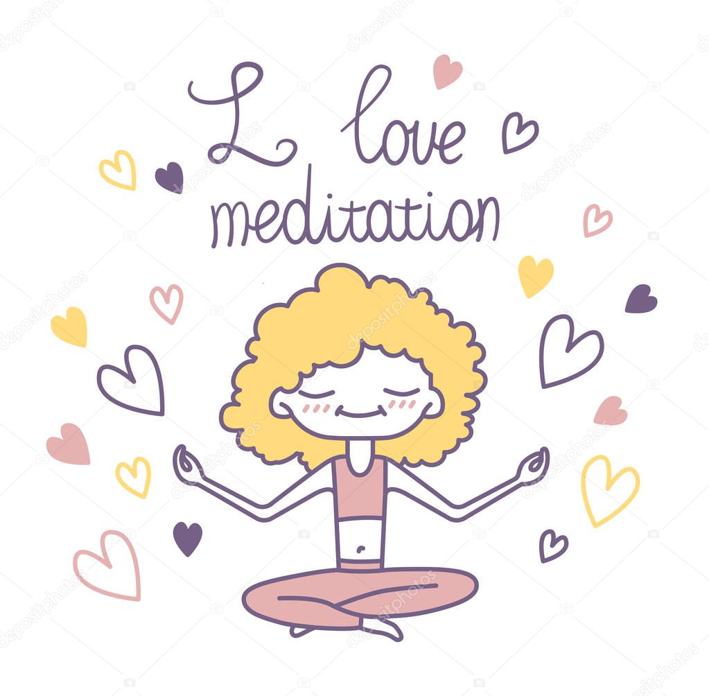 Ilustración vectorial aislada de una linda chica rizada rodeada de ...