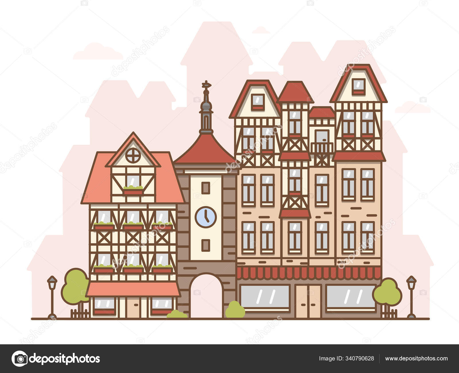 Vector isolated illustration of a street of a German city Stock Vector ...