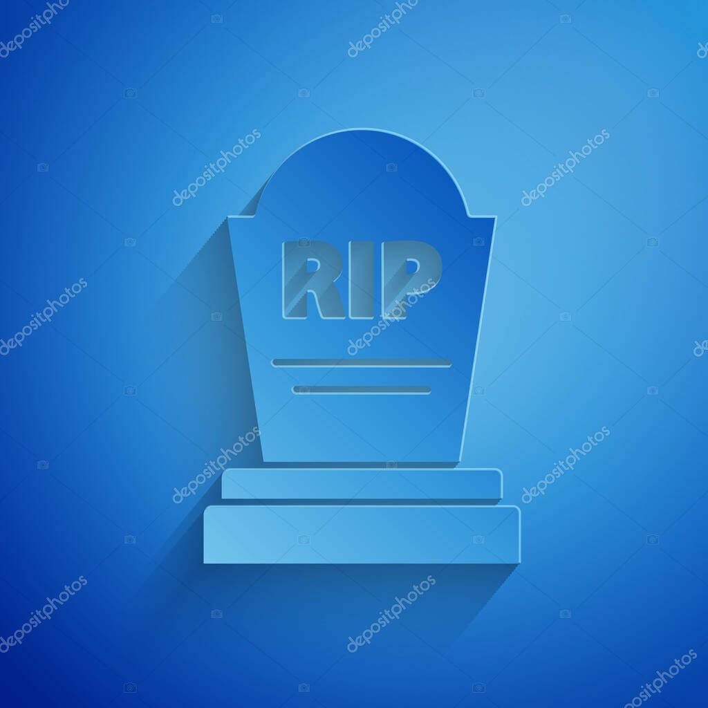 Tombstone corte de papel con RIP escrito en él icono aislado sobre ...