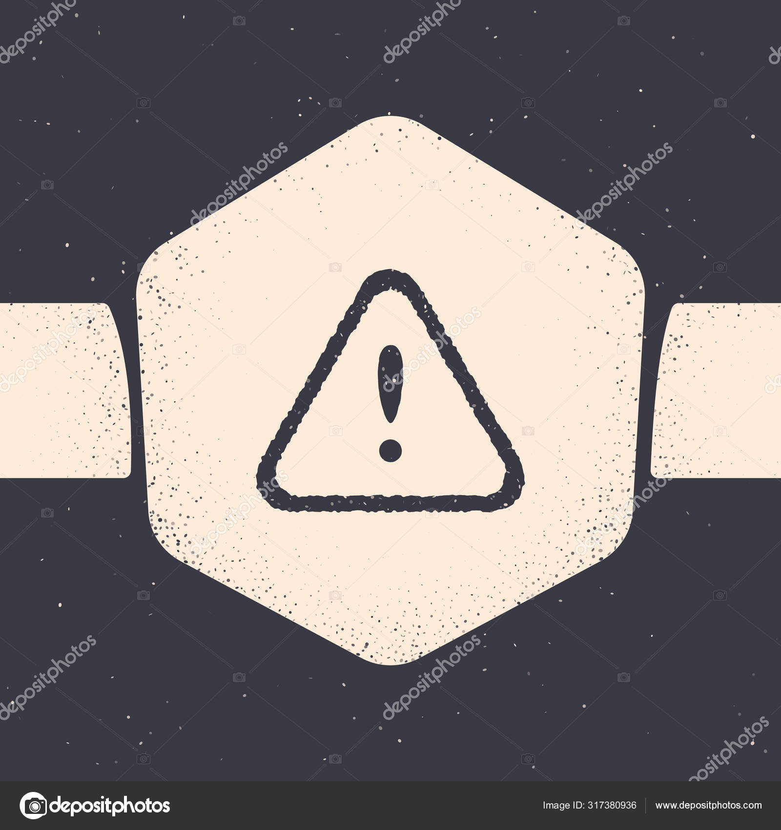 Grunge Exclamation mark in triangle icon isolated on grey background ...