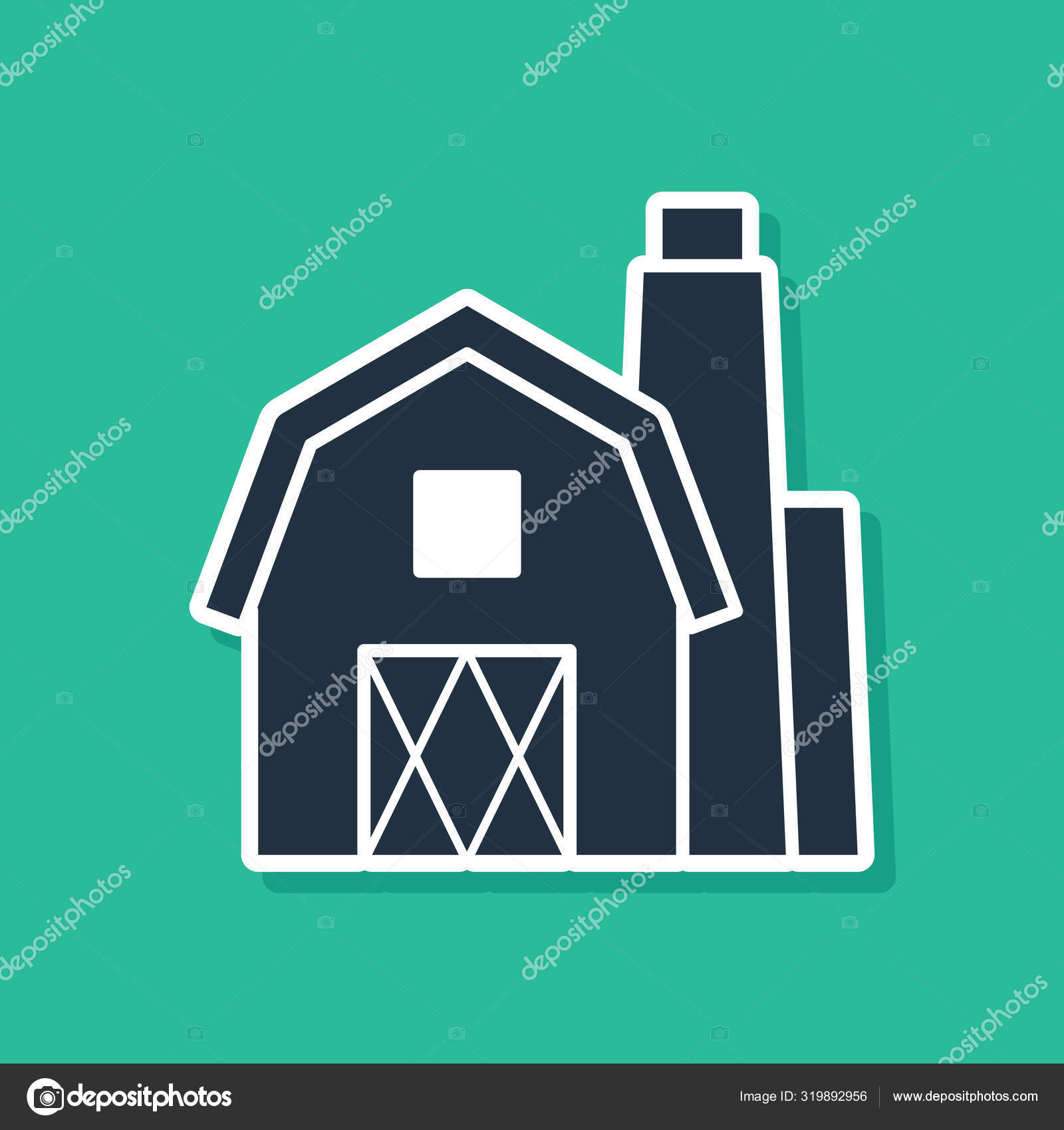 Blue Farm House concept icon isolated on green background. Rustic farm ...