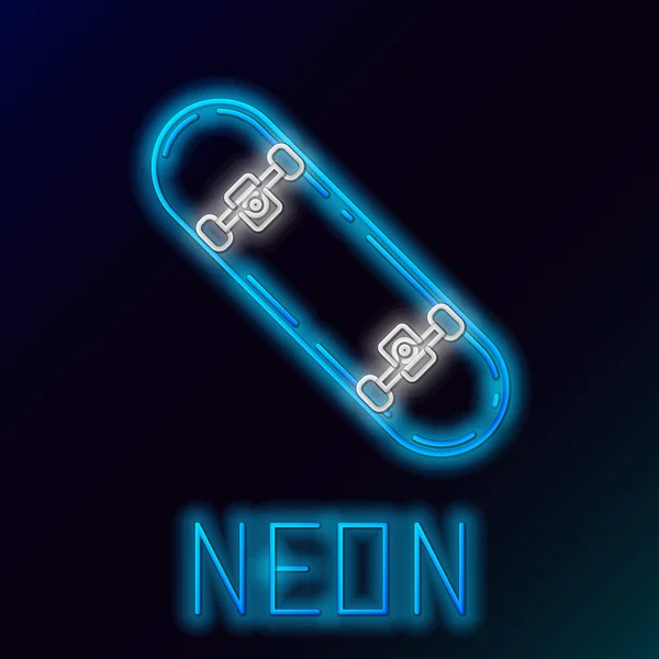 Blue glowing neon line Skateboard icon isolated on black background ...