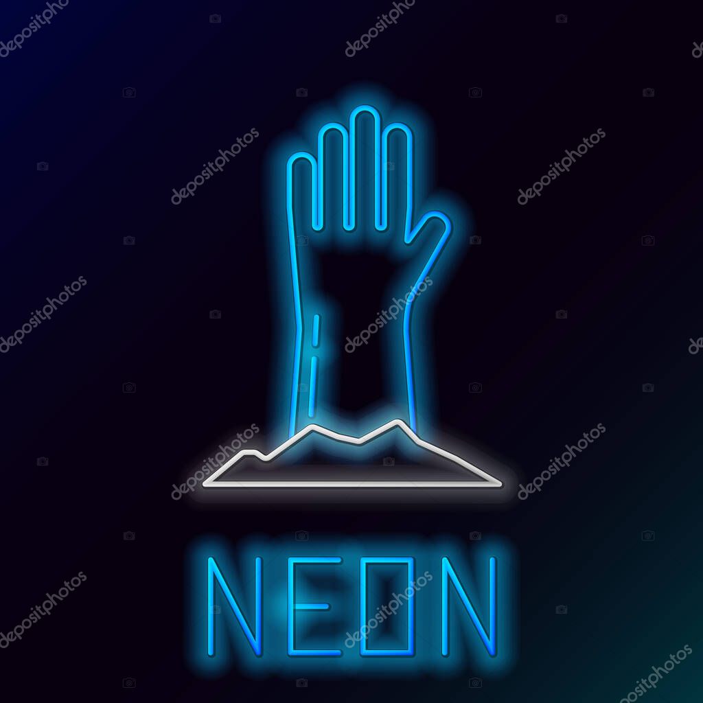 Azul brillante línea de neón zombi icono de mano aislado sobre fondo ...