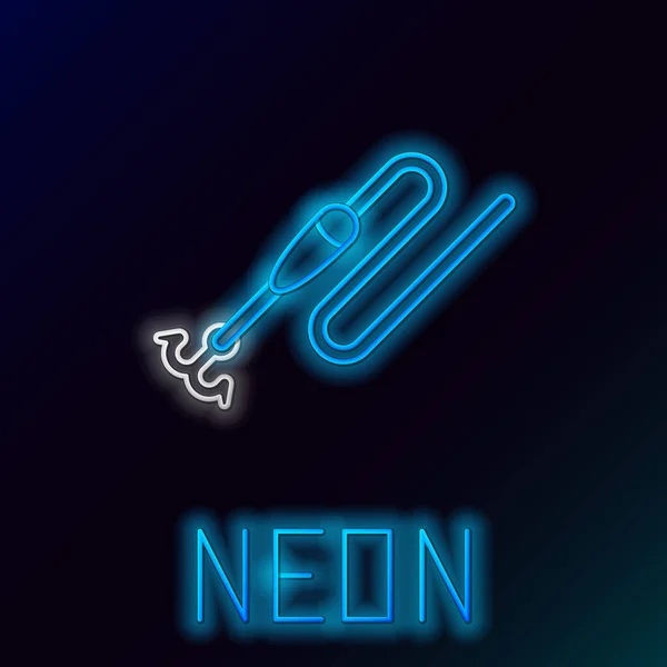 Blue glowing neon line Fishing line with hook and float icon isolated ...