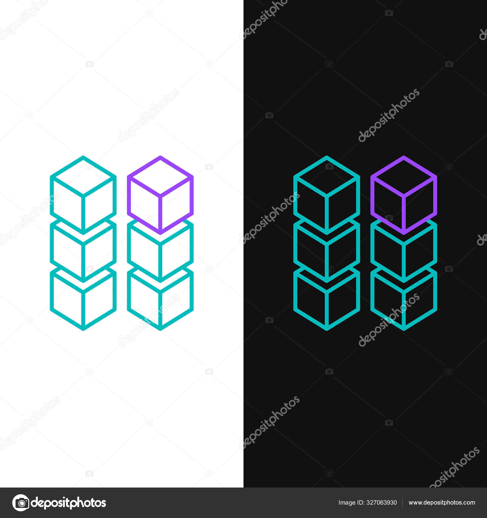 Green Purple Line Blockchain Technology Icon Isolated White Black ...