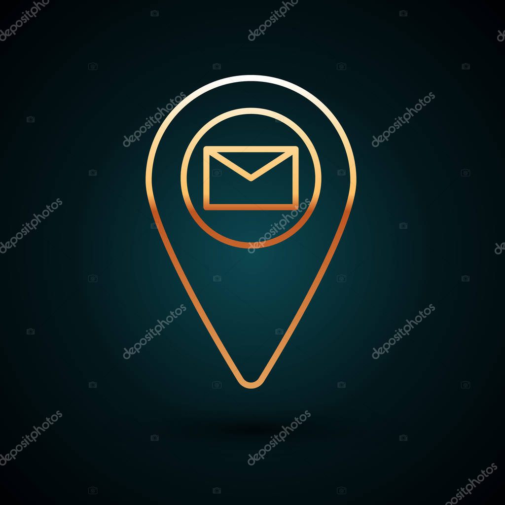 Línea dorada Marcador de posición sobre papel mapa en perspectiva icono ...