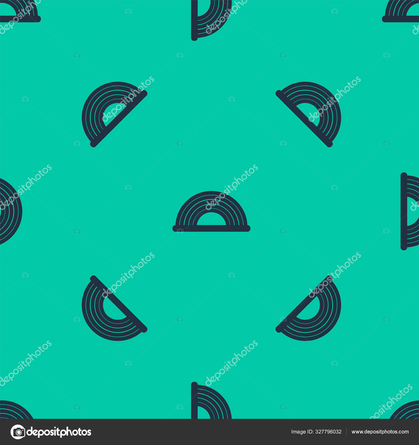 Blue line Rainbow with clouds icon isolated seamless pattern on green ...