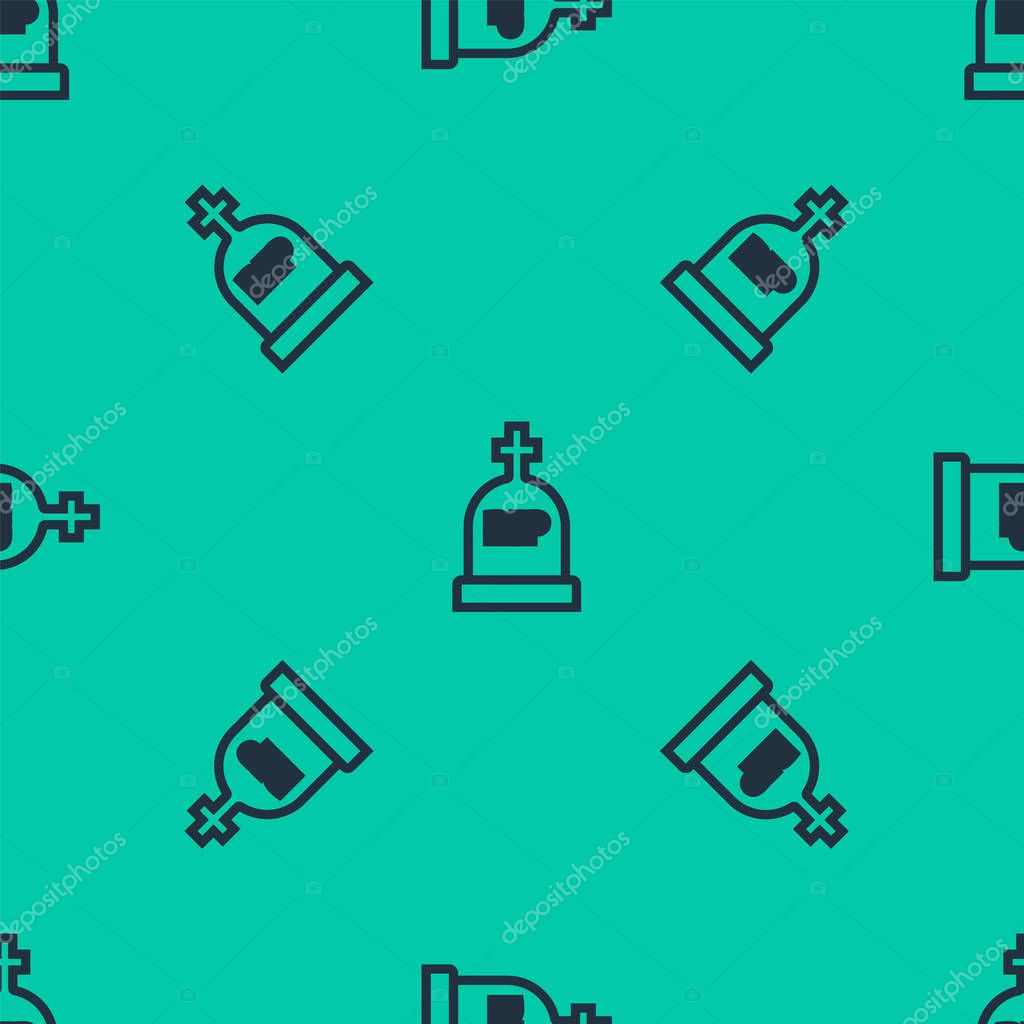 Tombstone línea azul con RIP escrito en él icono aislado patrón sin ...