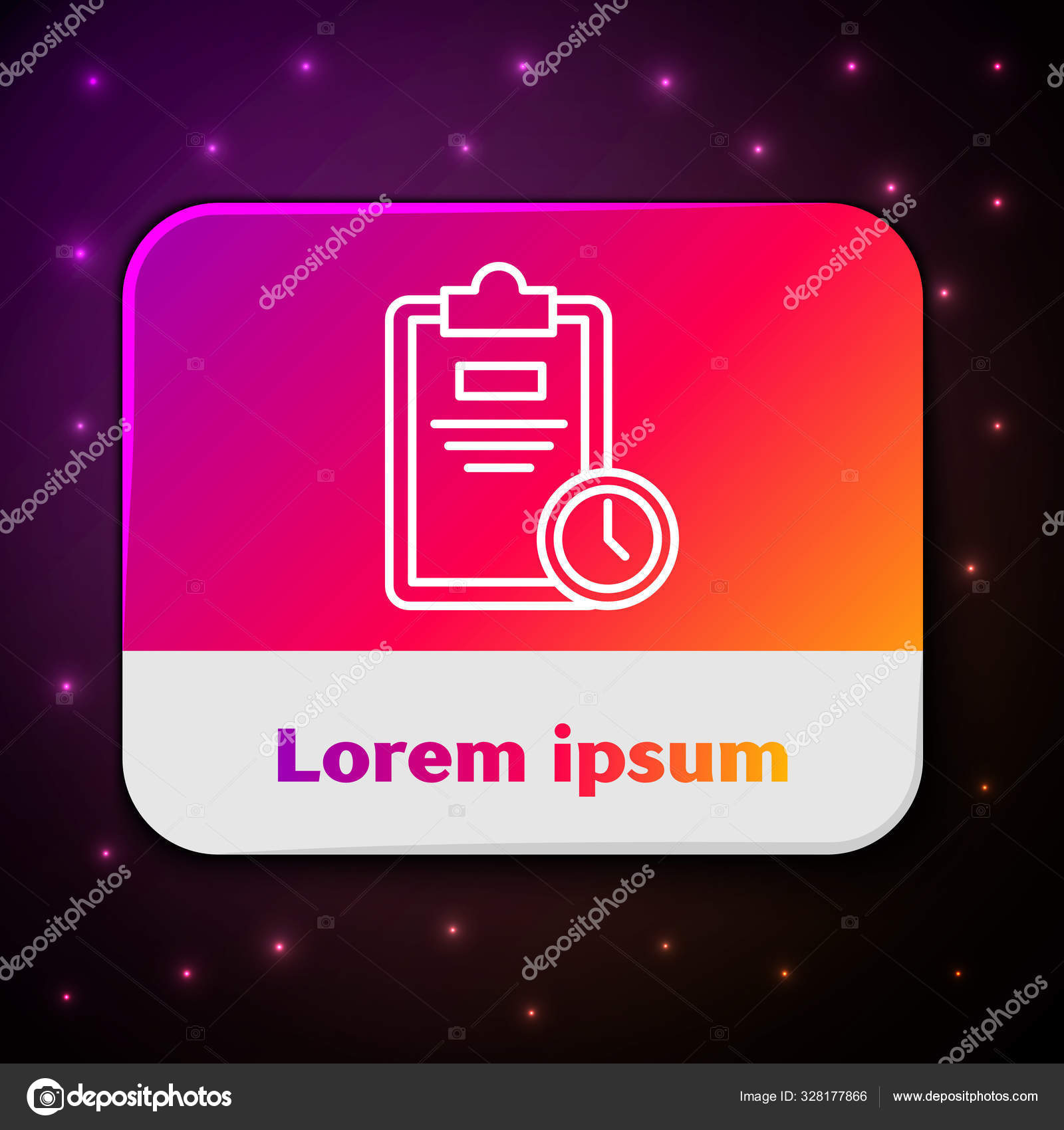 White line Exam sheet with clock icon isolated on black background ...