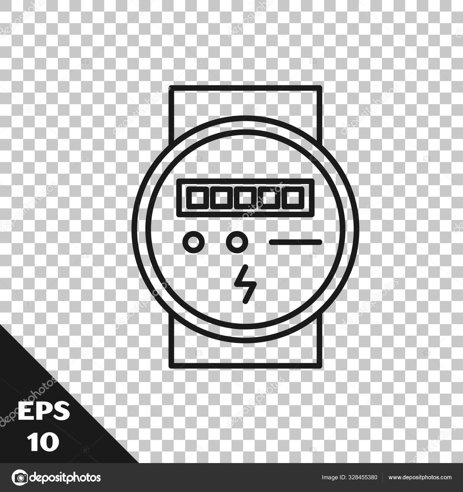 Black Line Electric Meter Icon Isolated Transparent Background Vector ...