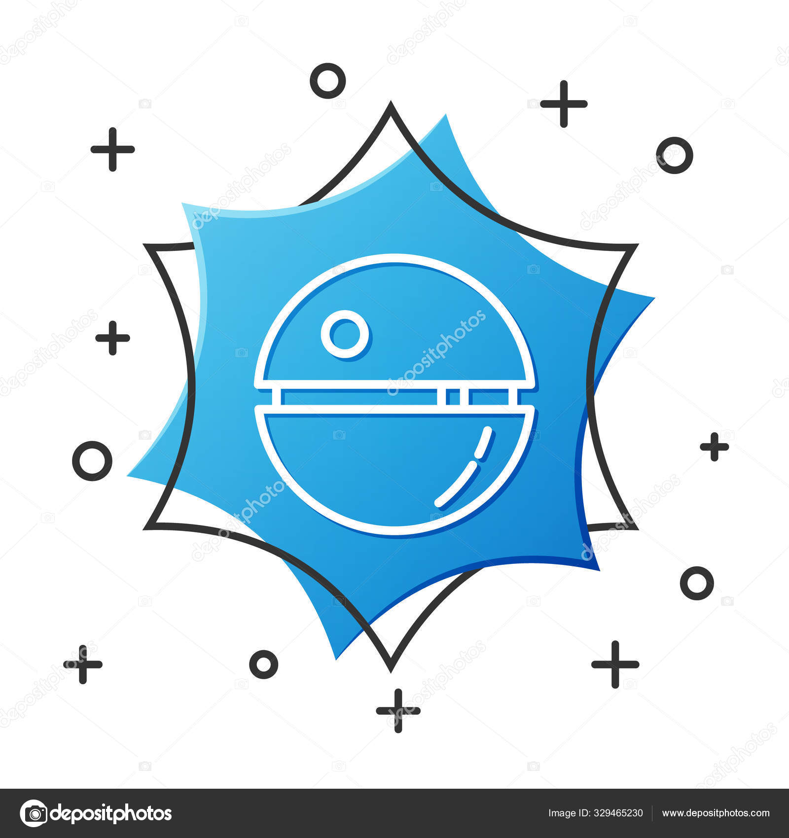 White line Death star icon isolated on white background. Blue hexagon ...