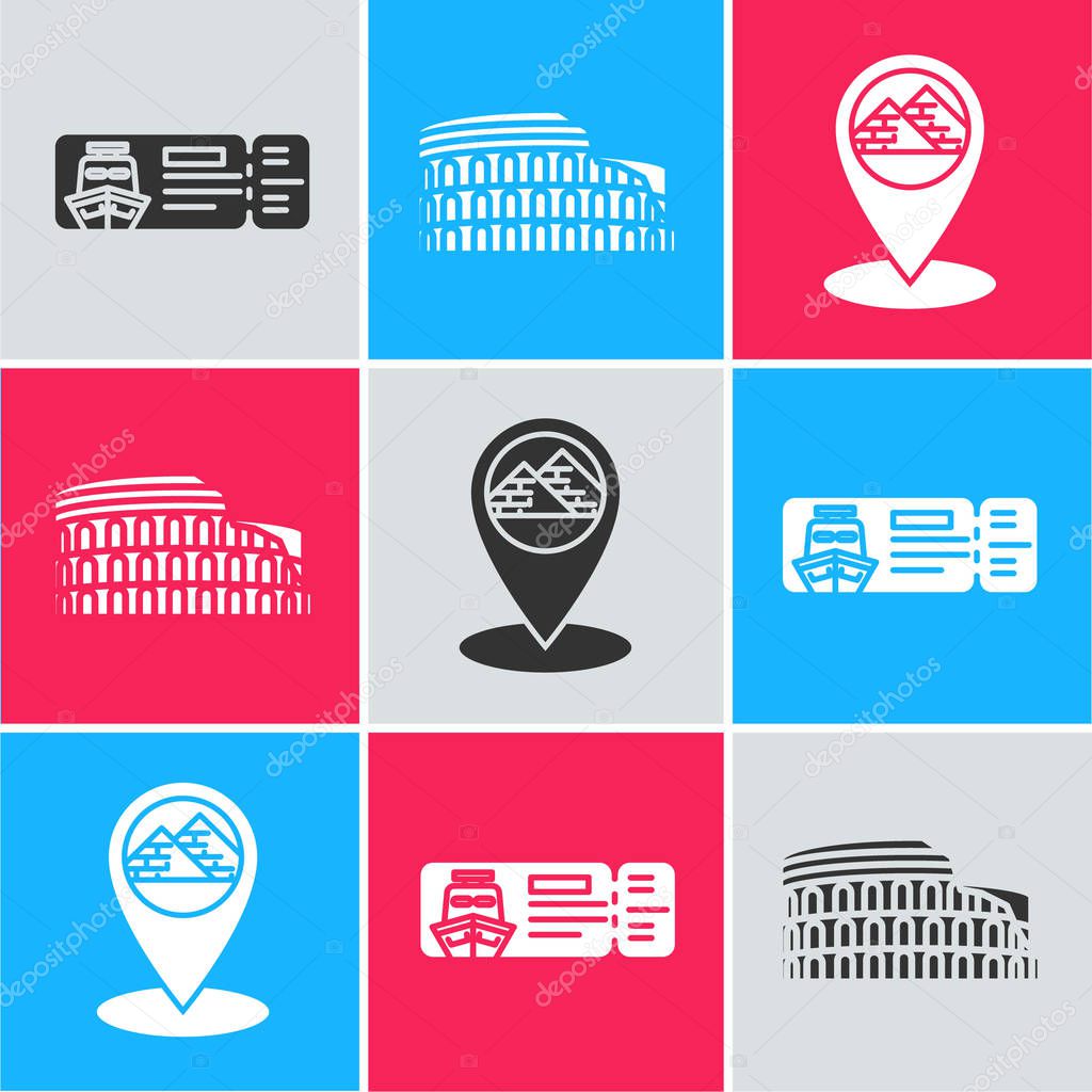 Establecer billete de crucero para viajar en barco, Coliseo en Roma ...