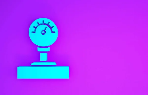 Blue Gauge scale icon isolated on purple background. Satisfaction ...