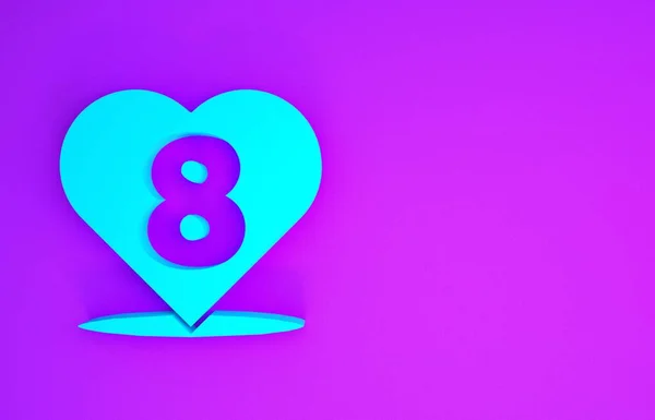 Blue Heart with 8 March icon isolated on purple background. Romantic ...