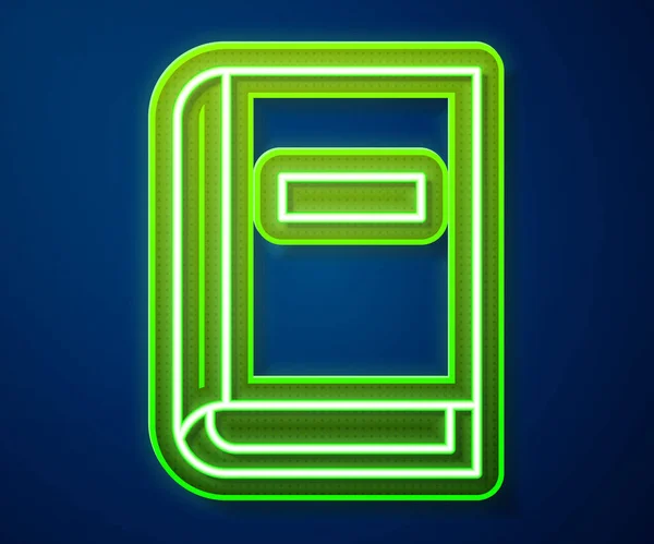 Glowing neon line User manual icon isolated on blue background. User ...