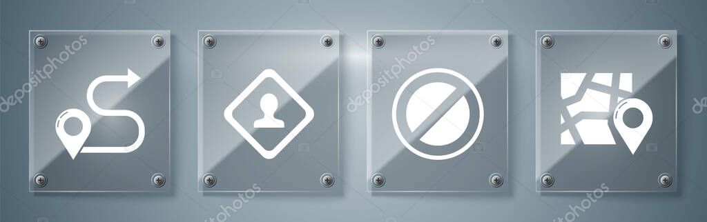 Establecer mapa plegado con marcador de ubicación, señal de stop, señal de tráfico vial y ...