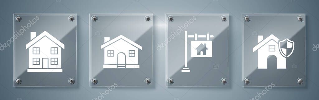 Set Casa con escudo, Cartel colgante con texto Venta, Casa y Símbolo ...