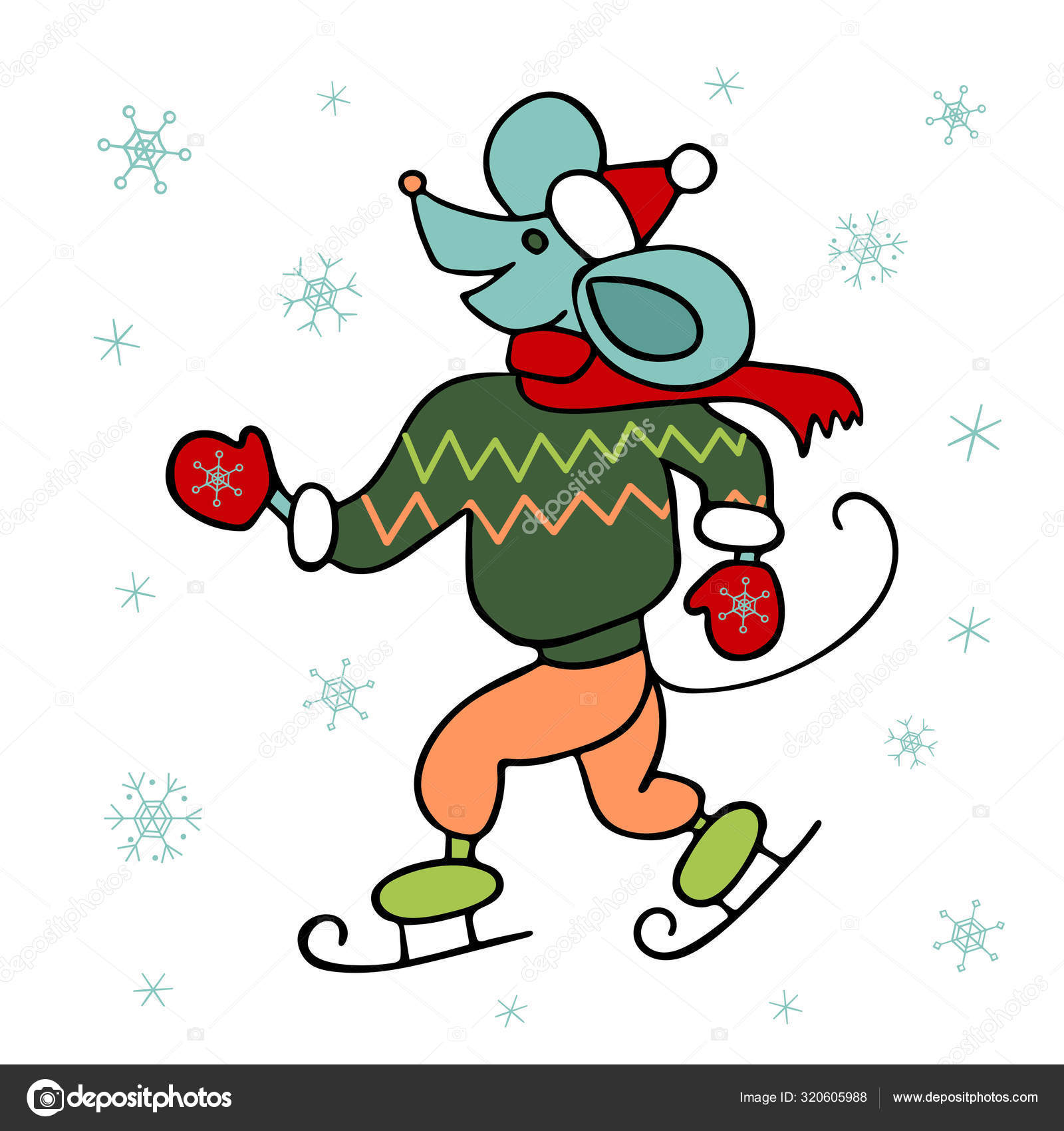 Ice skating mouse in winter clothes. Handwork. Symbol of the 2020 New ...