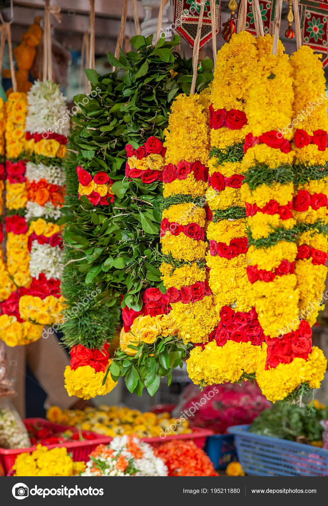 Indian colorful flower garlands Stock Photo by ©Molishka88 195211880