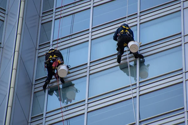 High Rise Rope Access Window Cleaner Power Washing Building Hot – Stock ...