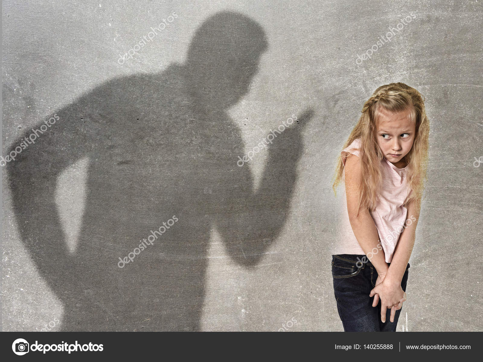 Father or teacher shadow screaming angry reproving young sweet little ...
