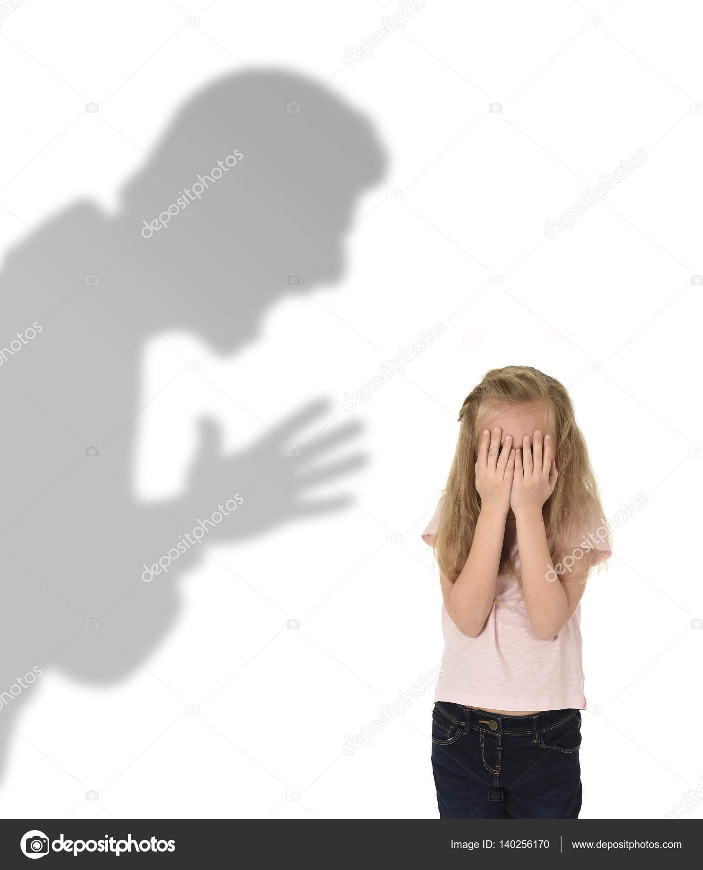 Father or teacher shadow screaming angry reproving young sweet little ...